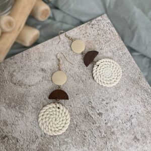 Harlermoon Polymer Clay Rattan Flower Earring Handmade Woven Statement Boho Lightweight Drop Dangle Earrings Jewelry for Women (White 1)