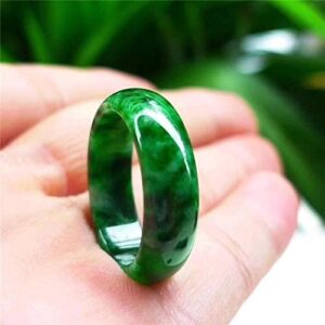 BXSMNH Jade Ring Burma Genuine Green Floating Flower Band Rings for Men and Women Chinese Natural Emeral Jadeite Ring Jewelry (Color : Burmese green jade, Size : 7)