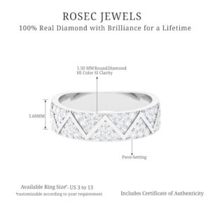 Rosec Jewels Certified Natural Diamond Wedding Band, Hi Color Si Clarity, Diamond Half Eternity Ring - Ready To Gift, 14K White Gold, Size:US 8.50