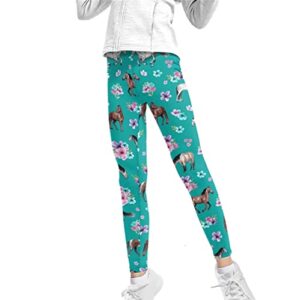 bychecar little girls leggings active pants size 8-9 horse flower kids clothes for gymnastics sport workout yoga dance leggings stretchy cozy tights