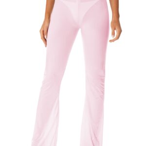 Jhaoyu Women Semi See-Through Zipper Crotch Flare Yoga Pants High Waisted Bootcut Wide Leg Workout Leggings Pink One Size