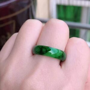 BXSMNH Jade Ring Burma Genuine Green Floating Flower Band Rings for Men and Women Chinese Natural Emeral Jadeite Ring Jewelry (Color : Burmese green jade, Size : 7)