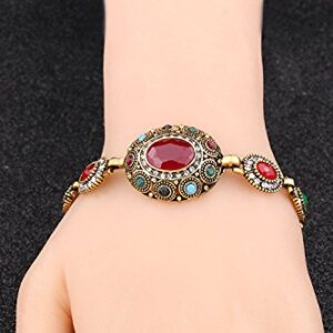 egztika Turkish Jewelry Bangle Multicolored Stone Antiqued Gold Plated Link Bracelet for Lady Women Mom Gift