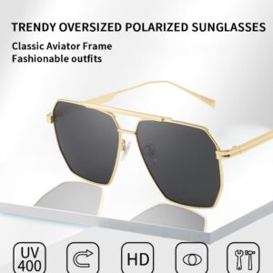 Dollger Oversized Square Sunglasses for Women Men Trendy Big Polarized Aviator Shades Retro Large Sun Glasses Black