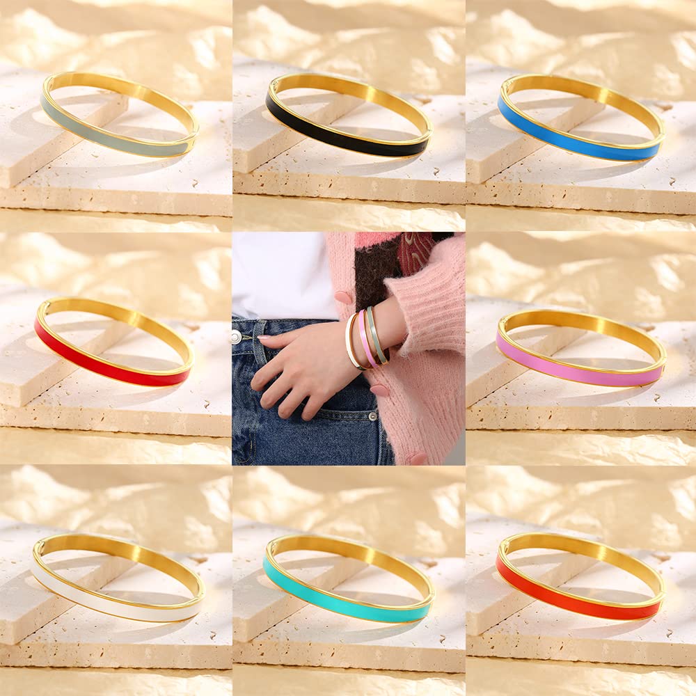 Godyce Love Friendship Bracelet Bangle Colorful Orange Enamel Bangles Bracelets for Women Teen Girls Party Fashion Bangles Stainless Steel Jewelry Birthday with Gifts Box (6mmWhite, Stainless Steel)