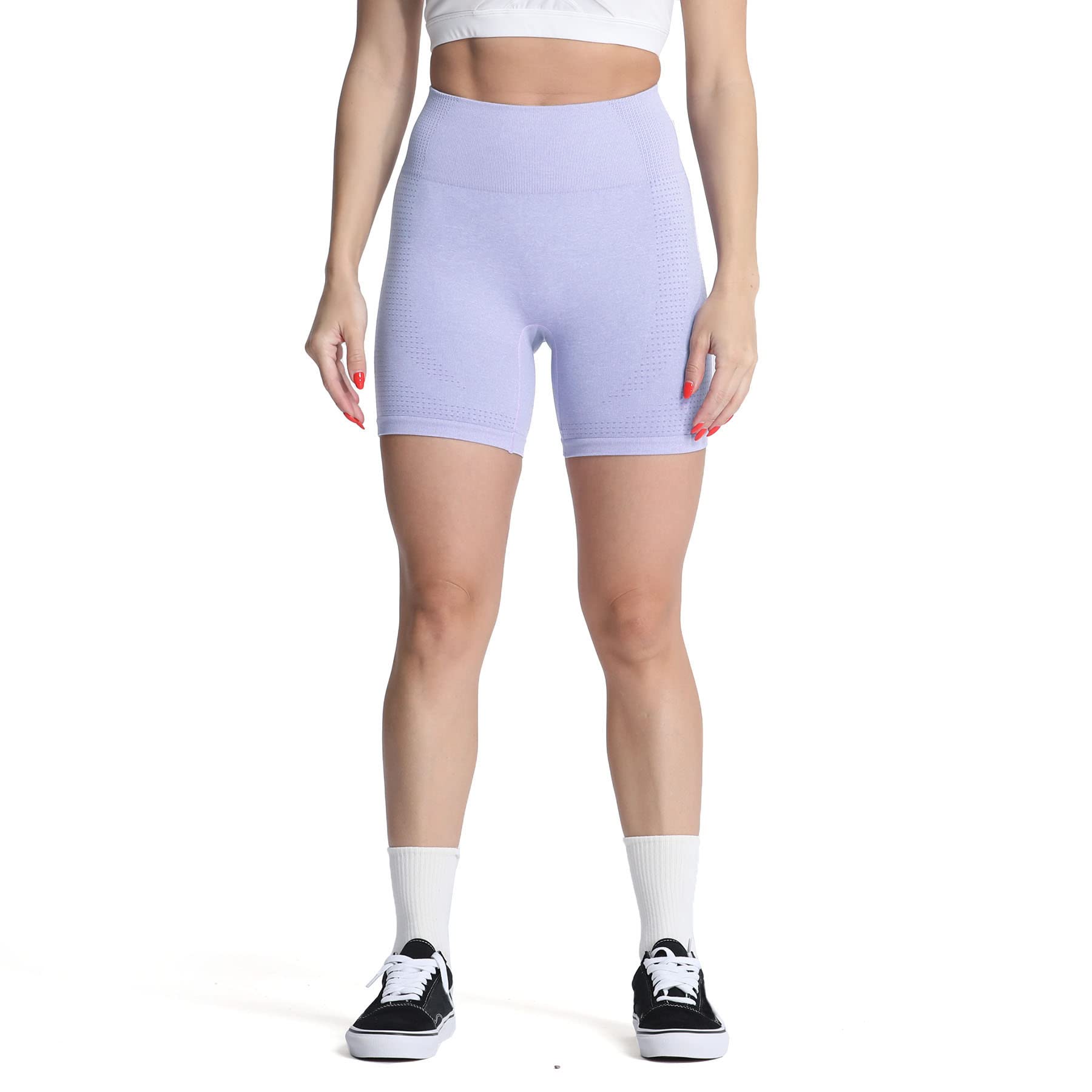 Aoxjox Vital Seamless Biker Shorts for Women High Waist Workout Shorts Booty Running Yoga Shorts (Vital New Purple Heather Marl, Medium)