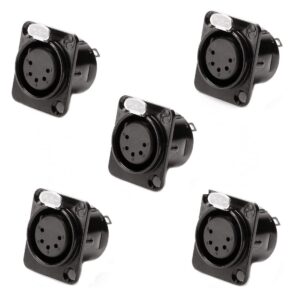 gdqlcnxb xlr female jack 5 pin panel mount jacks, xlr female socket audio speaker microphone connector 5pcs,black metal housing