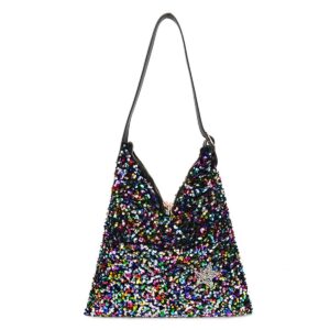 wiguyun womens mermaid sequins shoulder bag reversible sequin handbag purse sparkling tote shiny hobo bag,black