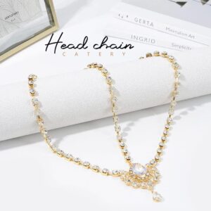 Catery Head Chain Jewelry Crystal Hair Chains Boho Headpiece Pendant Head Chain Hair Jewelry Hair Accessories for Women and Girls (Gold)