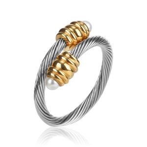 focusteel cable ring, a cuff pearl ring designed to fit finger circumference between 70mm-90mm