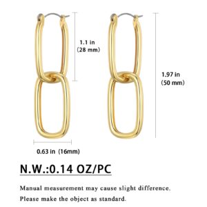 WOWORAMA Gold Chain Link Earrings for Women 14K Gold Long Paperclip Dangle Drop Earrings Double Square Hoop Earrings Minimalist Link Chain Dangling Earrings Jewelry