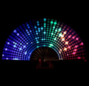 amajiji uv glow rave folding hand fan for festivals/dragqueen/burlesque, large clack festival hand fan rave accessories for womenwomen/men (dj light)