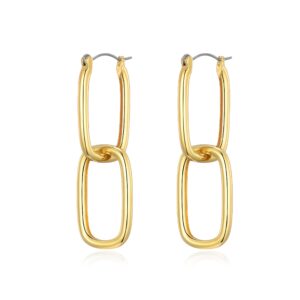 woworama gold chain link earrings for women 14k gold long paperclip dangle drop earrings double square hoop earrings minimalist link chain dangling earrings jewelry