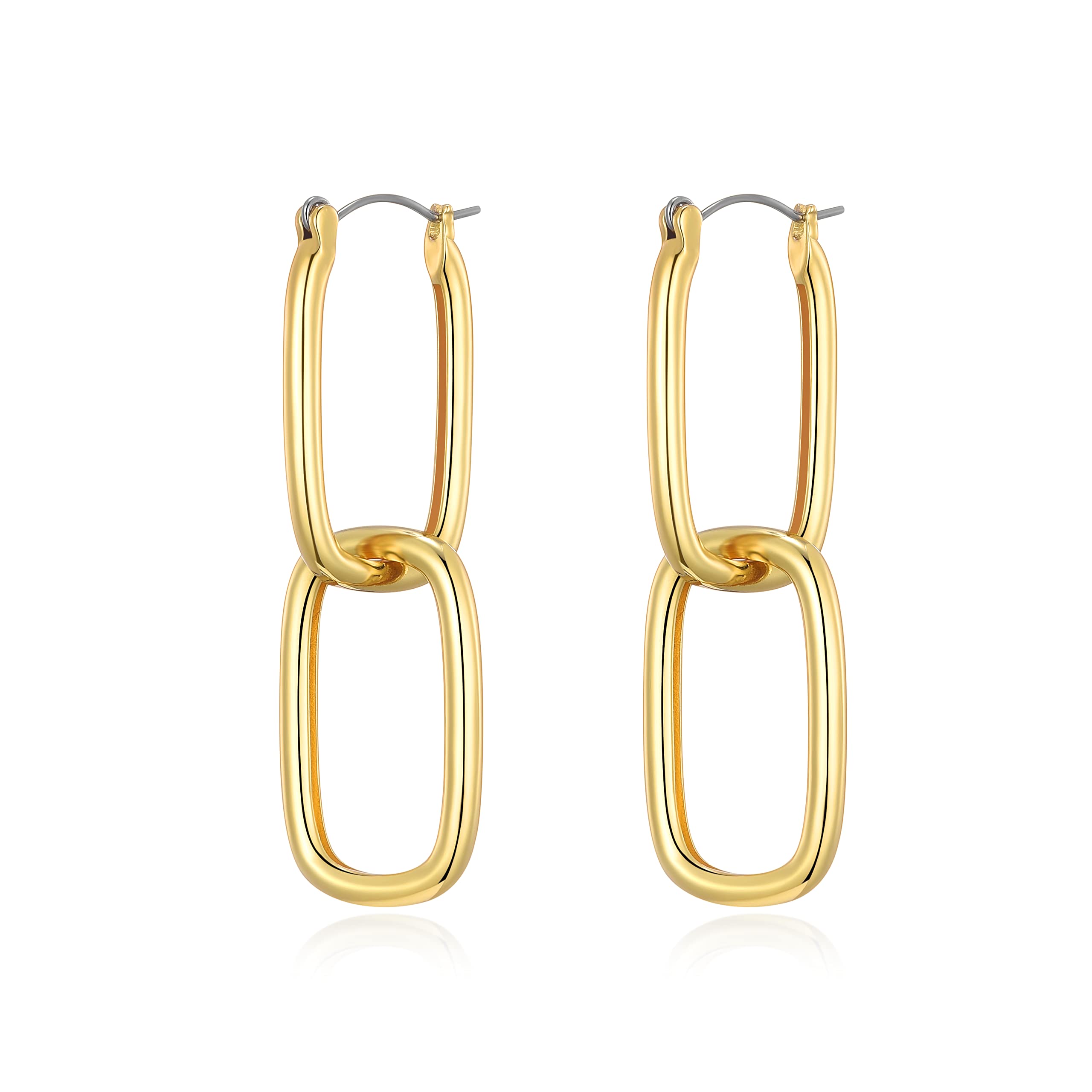 WOWORAMA Gold Chain Link Earrings for Women 14K Gold Long Paperclip Dangle Drop Earrings Double Square Hoop Earrings Minimalist Link Chain Dangling Earrings Jewelry