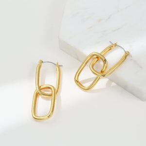 WOWORAMA Gold Chain Link Earrings for Women 14K Gold Long Paperclip Dangle Drop Earrings Double Square Hoop Earrings Minimalist Link Chain Dangling Earrings Jewelry