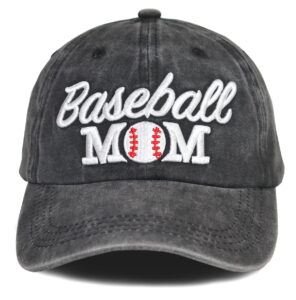 manmesh hatt baseball mom hat for women, funny mother's day softball accessories team gifts, vintage washed distressed embroidered softball mom baseball cap for mama, grandma black