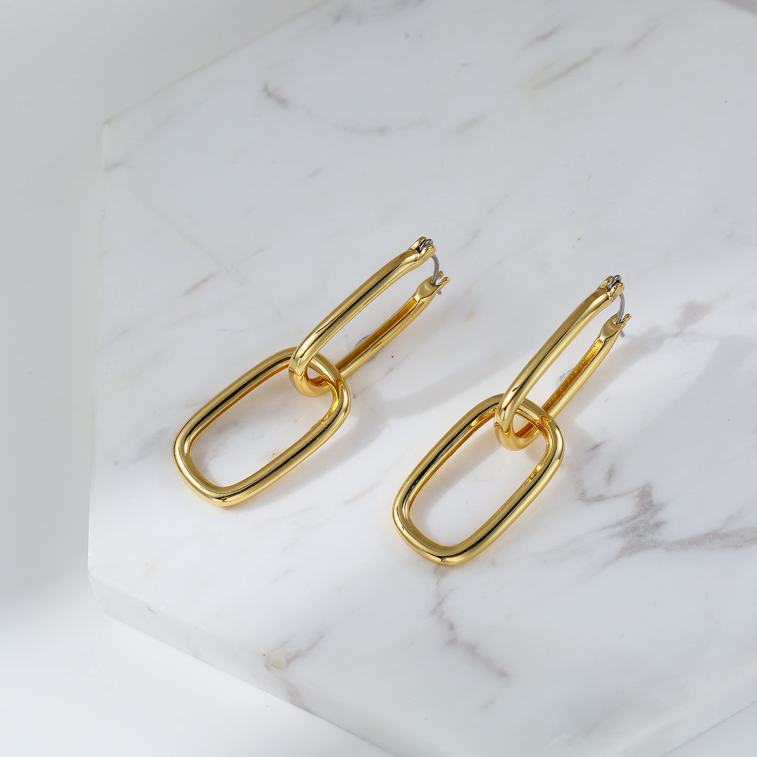 WOWORAMA Gold Chain Link Earrings for Women 14K Gold Long Paperclip Dangle Drop Earrings Double Square Hoop Earrings Minimalist Link Chain Dangling Earrings Jewelry