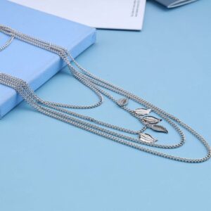 Sttiafay Boho Multilayer Body Chain Silver Leaf Fringe Shoulder Chain Necklace Layered Tassel Shoudler Harness Sexy Bra Chain Statement Shoulder Necklace Ethnic Style Jewelry for Women