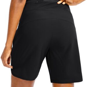 Dyorigin Women's 7" Athletic Running Shorts with 3 Zipper Pockets Long High Waisted Shorts Women for Workout Gym Hiking(Black Large)