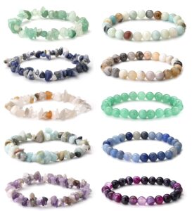 finrezio 10pcs natural gemstone bead bracelets for men women semi-precious beaded bracelets chakra crystal healing bracelets irregular chips beads bracelet stretch relief reiki yoga bracelet 6mm 8mm