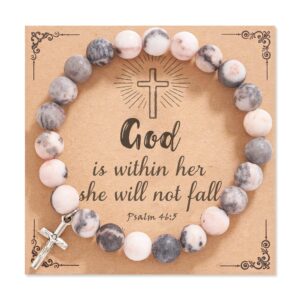 dabem christian gifts for women, natural sone cross bracelet religious gifts for women