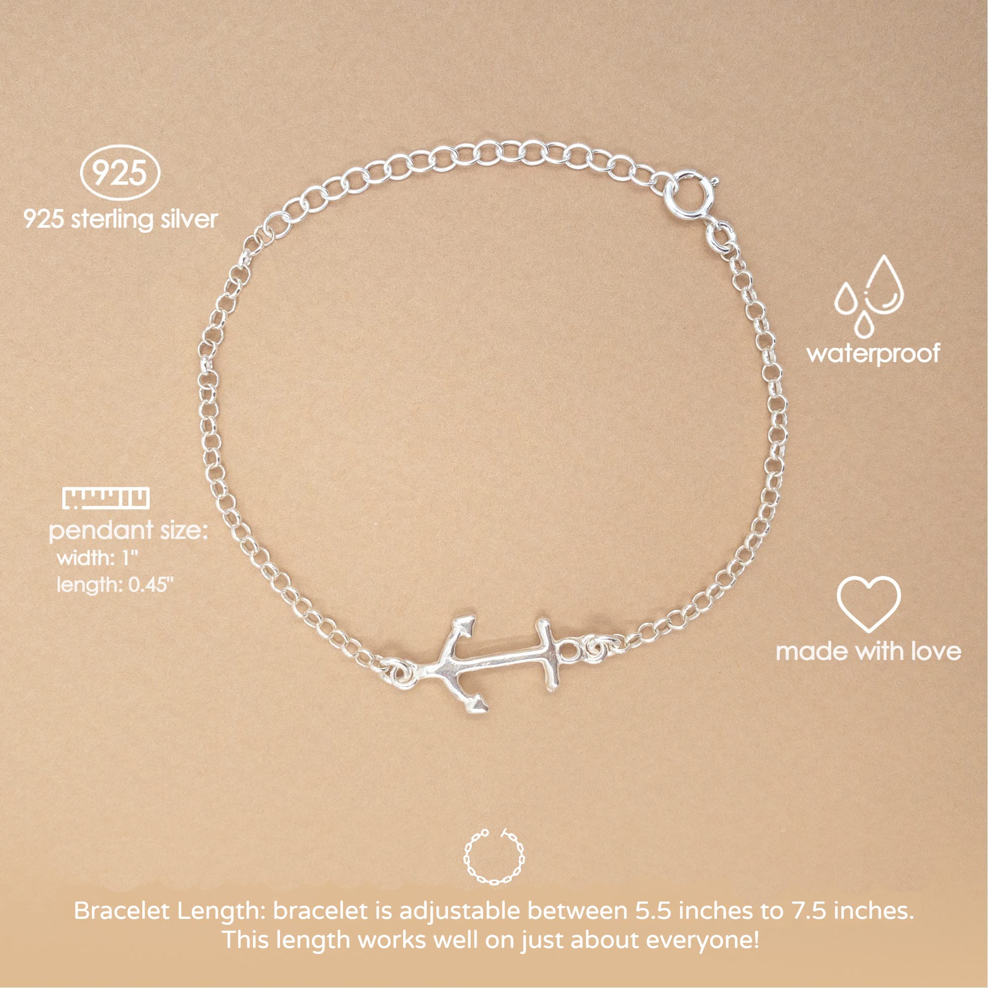 Rappel Sterling Silver Anchor Bracelet For Women, Inspirational Bracelets for Women, Motivational Gifts She Will Never Forget