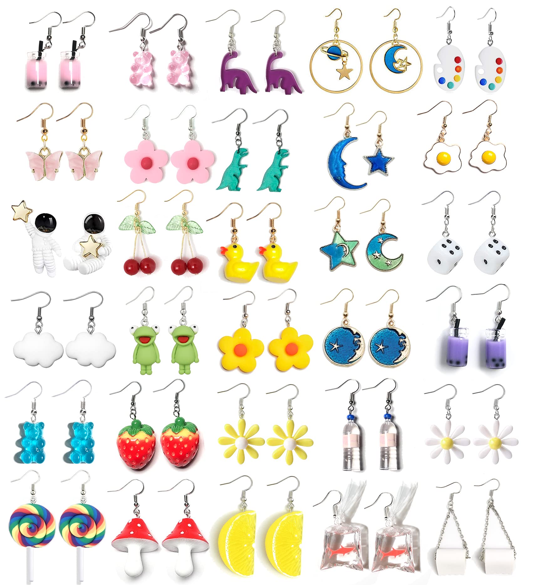 30 Pairs Weird Earrings Mushroom Fun Funny Kawaii Quirky Indie Crazy Novelty Cool Anime Aesthetic Earrings for Women Alt Jewelry Weirdcore Accessories Dangly Earrings Lot