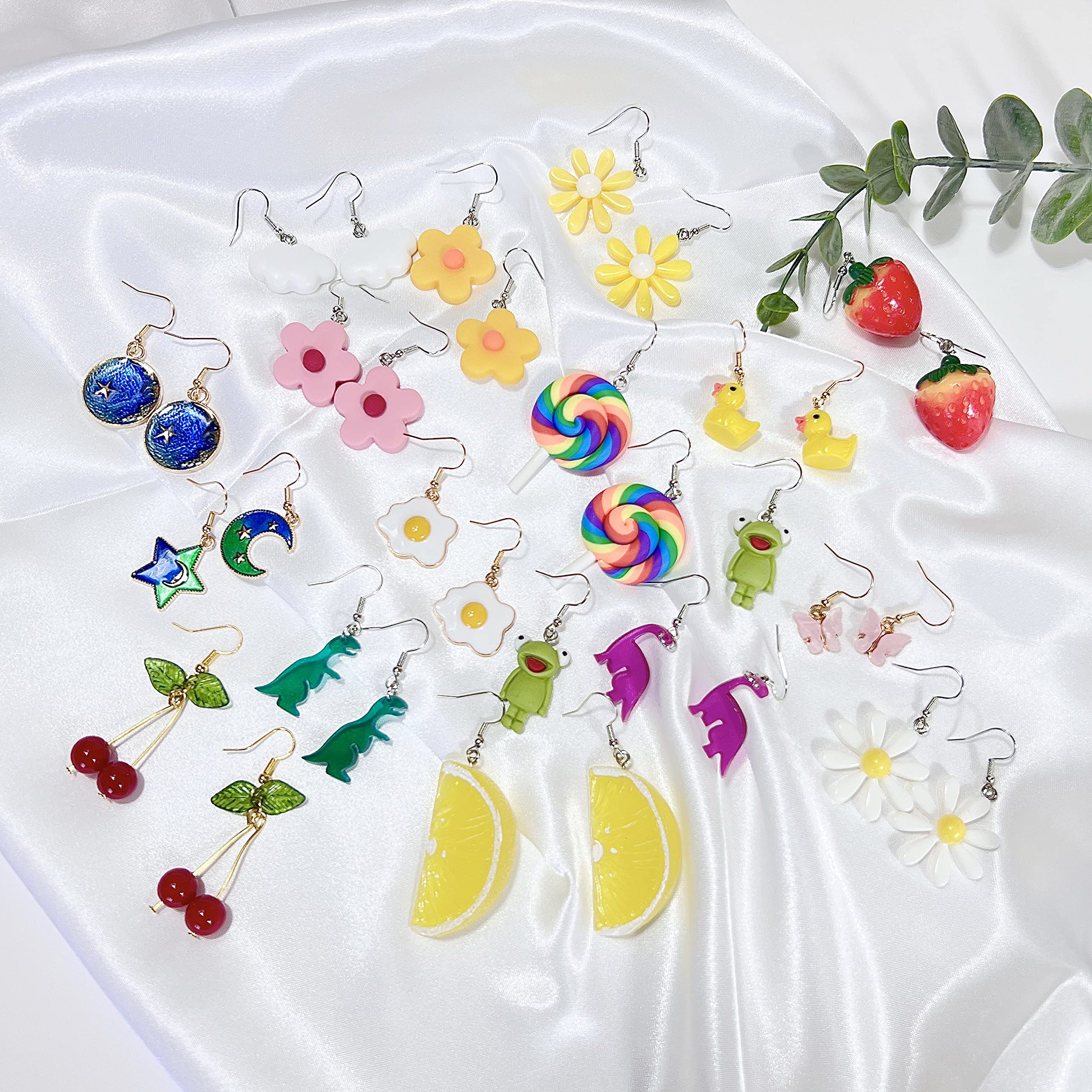 30 Pairs Weird Earrings Mushroom Fun Funny Kawaii Quirky Indie Crazy Novelty Cool Anime Aesthetic Earrings for Women Alt Jewelry Weirdcore Accessories Dangly Earrings Lot