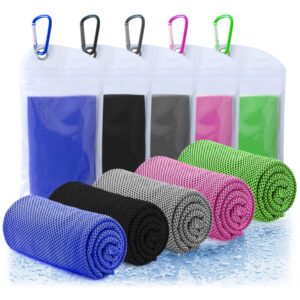 amgico 5 packs cooling towels(40"x12"), sweat towel for neck and face, soft breathable instant cooling towel for sport, yoga, gym, workout, fitness, running, travel, camping (multicolor)