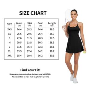 Workout Tennis Dress for Women with Built-in Bra Shorts, Adjustable Shoulder Straps and Pockets Black