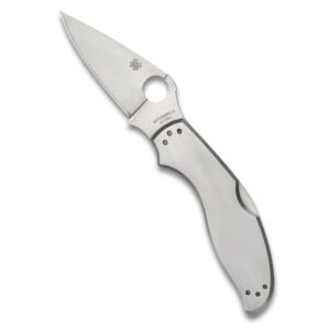 spyderco uptern non-locking pocket knife with 8cr13mov steel blade and stainless steel handle - plainedge - c261p