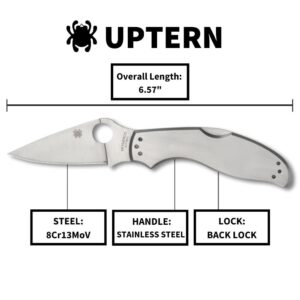 Spyderco Uptern Non-Locking Pocket Knife with 8Cr13MoV Steel Blade and Stainless Steel Handle - PlainEdge - C261P