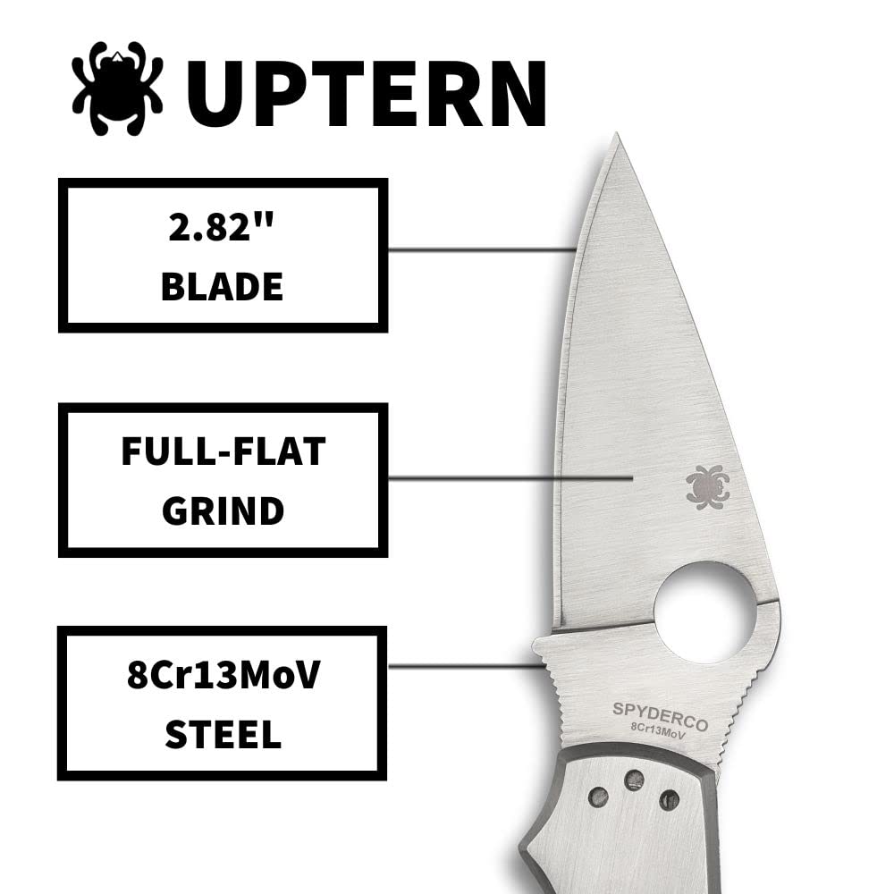 Spyderco Uptern Non-Locking Pocket Knife with 8Cr13MoV Steel Blade and Stainless Steel Handle - PlainEdge - C261P