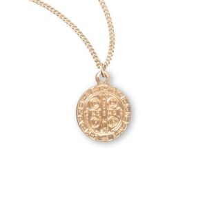 the christian world petite gold over sterling silv. saint benedict round jubilee medal pendant vbn-fh-5976