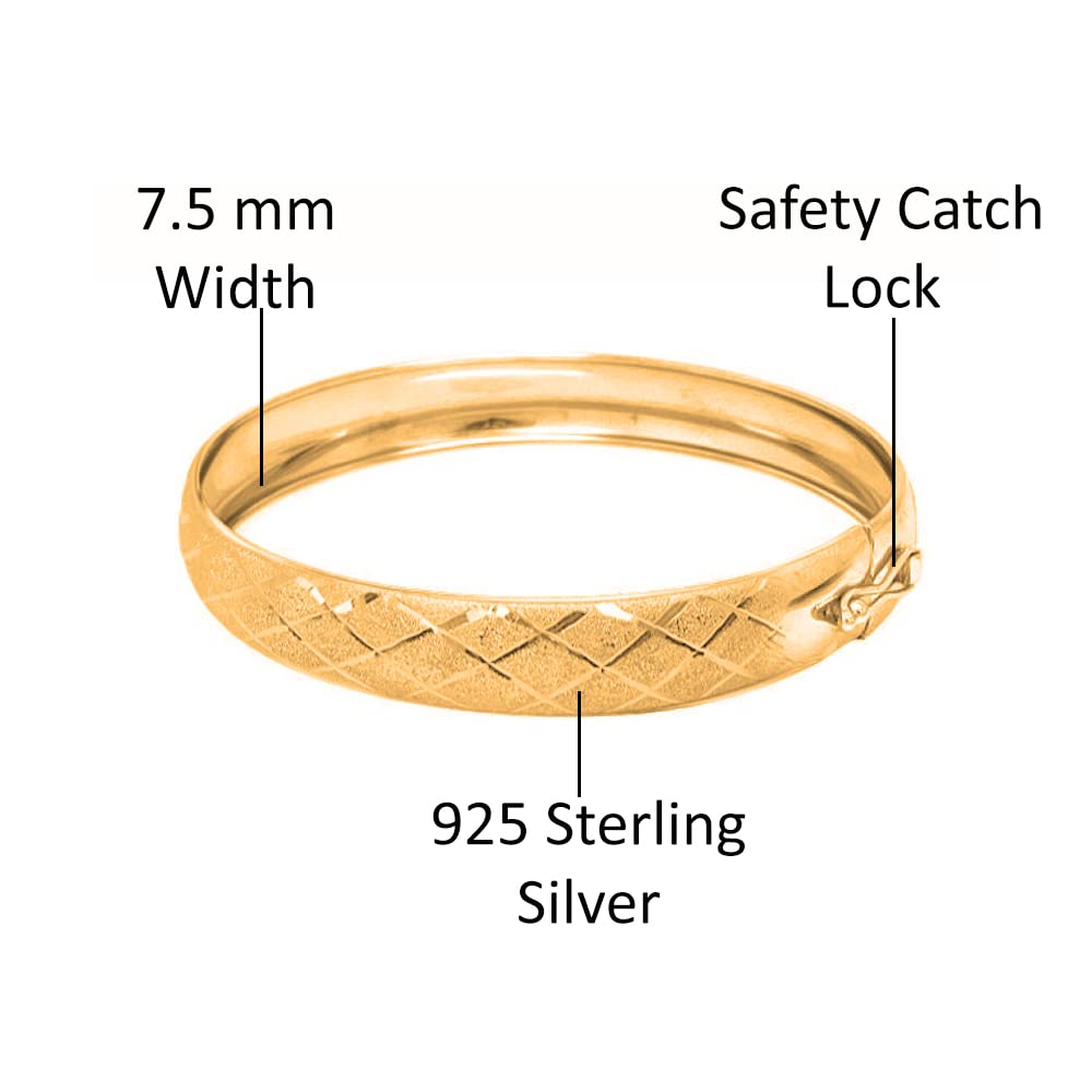 Savlano 14K Gold Plated Over 925 Sterling Silver Solid Satin Finish Laster Cut Bangle Bracelet for Women Comes With Gift Box- Made in Italy (Yellow)