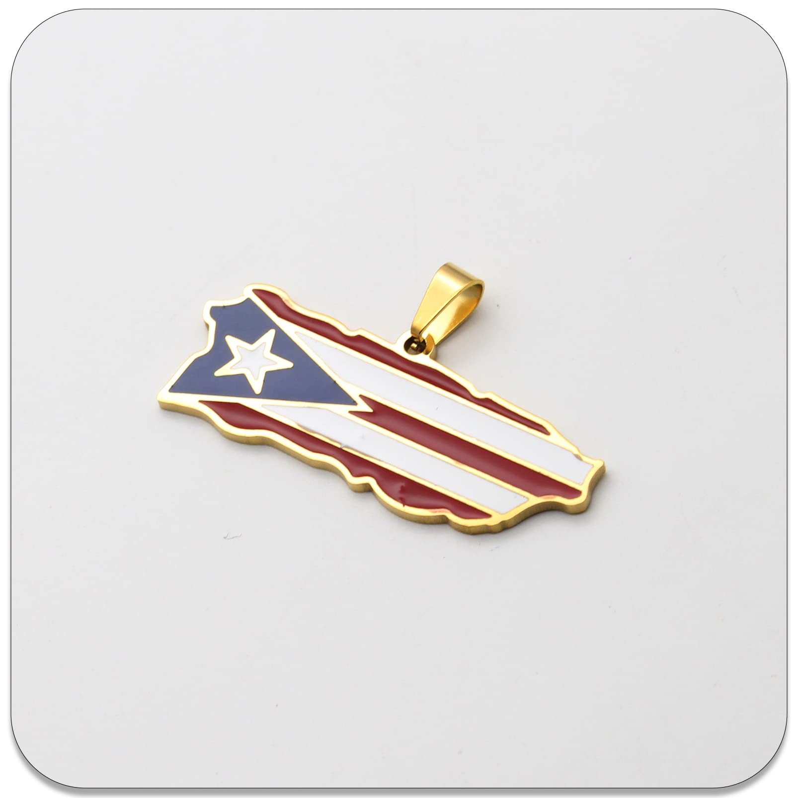 PEAS Fashion Jewelry Necklace Stainless Steel Puerto Rico Map Pendant Necklace(Gold)