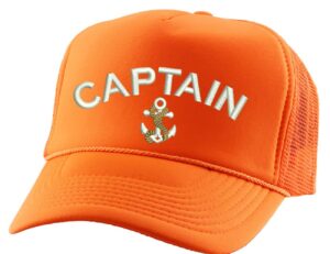 allntrends captain embroidered trucker hat adjustable boat embroidery summer beach cap (neon orange)