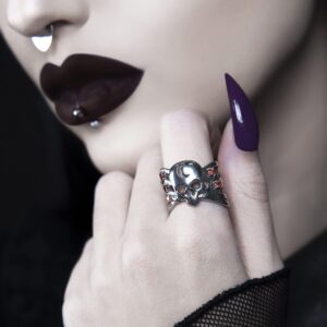 ‘Sands of Time’ Ring by Rogue+Wolf Gothic Y2K Jewelry Emo Goth Accessories, Cool Alt Knuckle Chunky Ring Aesthetics, garnet-colour, red and orange cubic zirconia