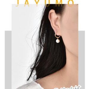 Pearl Hoop Earrings for Women 14k Gold Plated Pearl Dangle Small Hoop Earrings with 925 Sterling Silver Post (Gold)