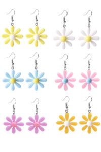 6 pairs flower earrings summer earrings daisy earrings kawaii earrings yellow earrings funky earrings for women