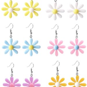 6 Pairs Flower Earrings Summer Earrings Daisy Earrings Kawaii Earrings Yellow Earrings Funky Earrings for Women