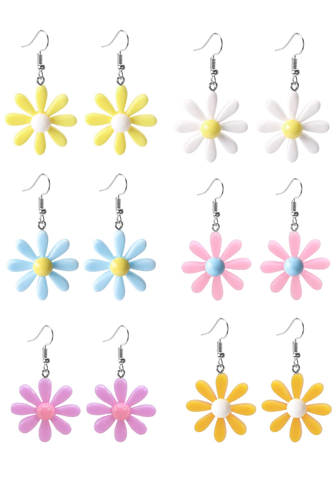 6 Pairs Flower Earrings Summer Earrings Daisy Earrings Kawaii Earrings Yellow Earrings Funky Earrings for Women