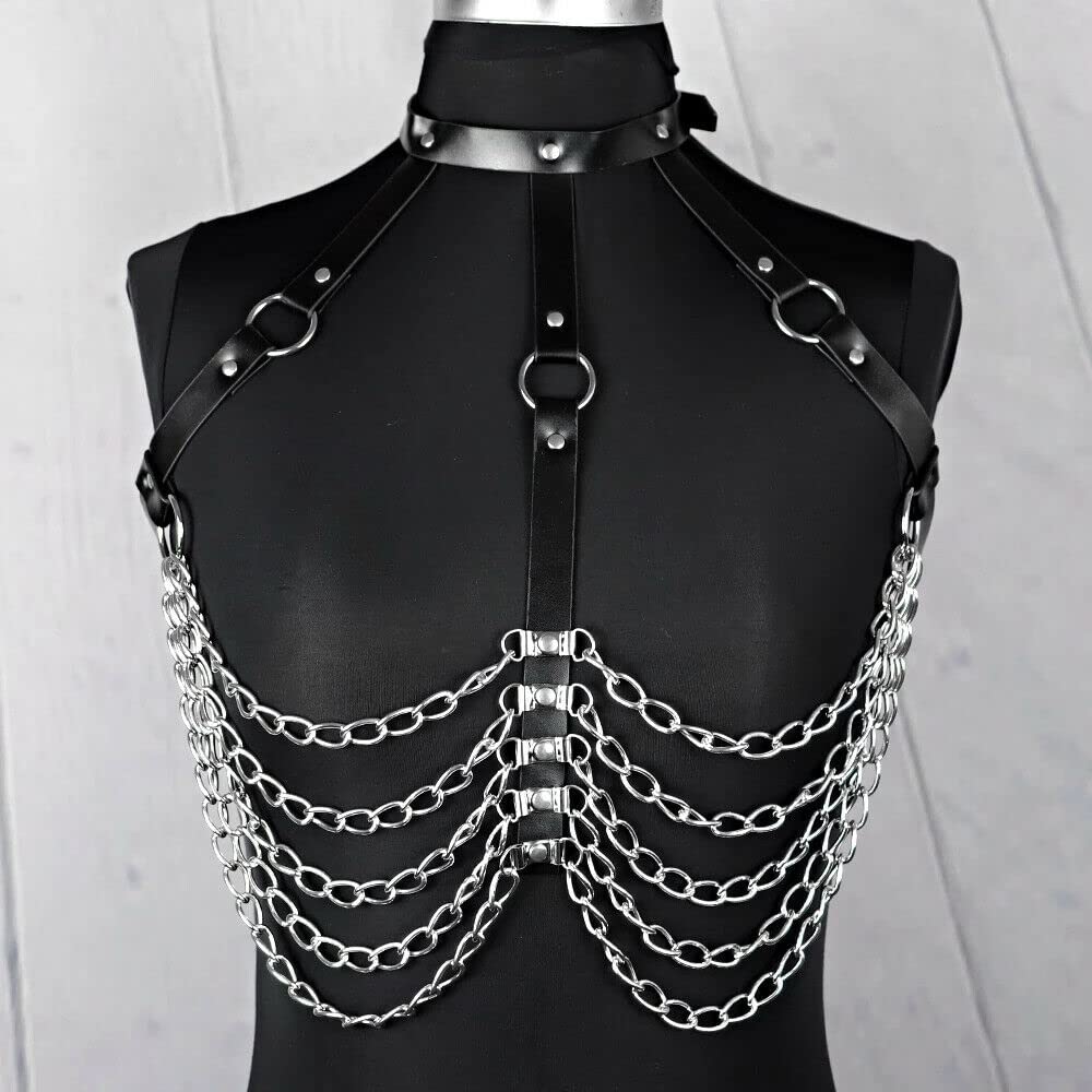 Leather Chest Body Chain Sexy Harness Waist Chains Nightclub Party Rave Belt Belly Bra Jewelry Accessories for Women