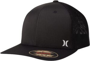 hurley men's caps - mini icon mesh panel baseball cap - fitted hats for men, size large-x-large, black