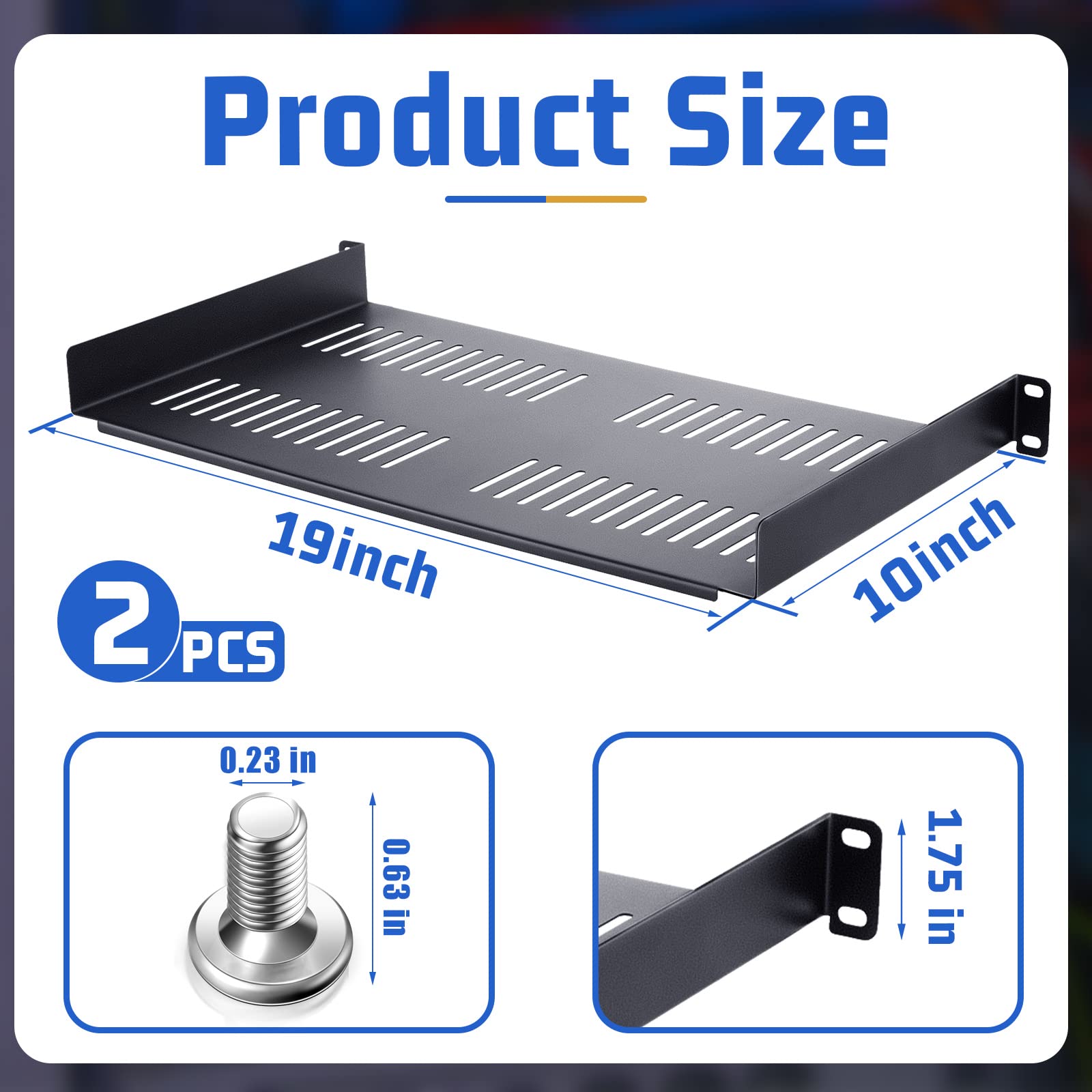 2 Pieces Rack Shelf Vented Rack Mount Shelf Universal Heavy Duty Server Rack Shelf for 19 Inch Network Equipment Rack and Cabinet 10 Inch Deep (1U,19 x 10 x 1.7 Inch)