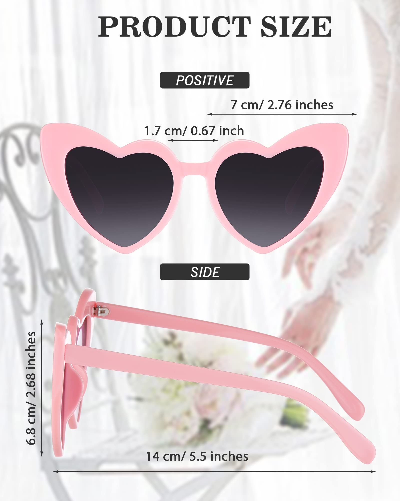 Flutesan 12 Pair Wedding Heart Shaped Sunglasses Bachelorette Vintage Cat Summer(White, Pink, Black Gray)