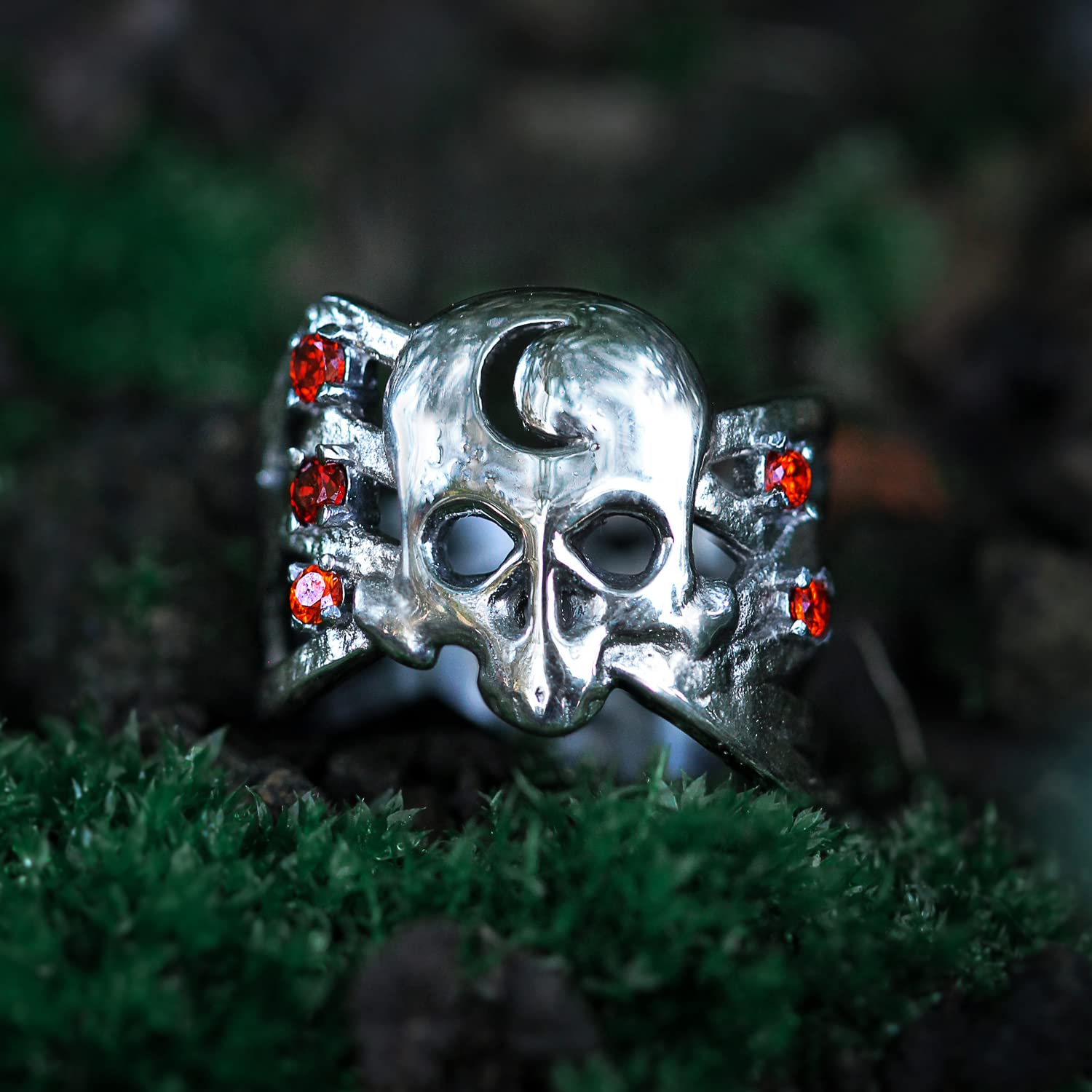 ‘Sands of Time’ Ring by Rogue+Wolf Gothic Y2K Jewelry Emo Goth Accessories, Cool Alt Knuckle Chunky Ring Aesthetics, garnet-colour, red and orange cubic zirconia