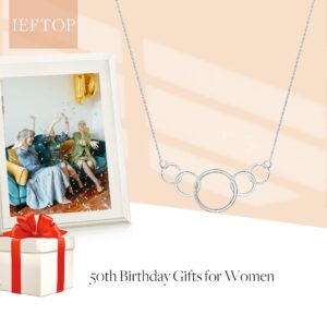 Ieftop 50th Birthday Gifts for Women, Silver Interlocking 5 Circle Necklace Happy Birthday Gifts for Women 50th Birthday Gifts for Friends Female Mom Sister Wife