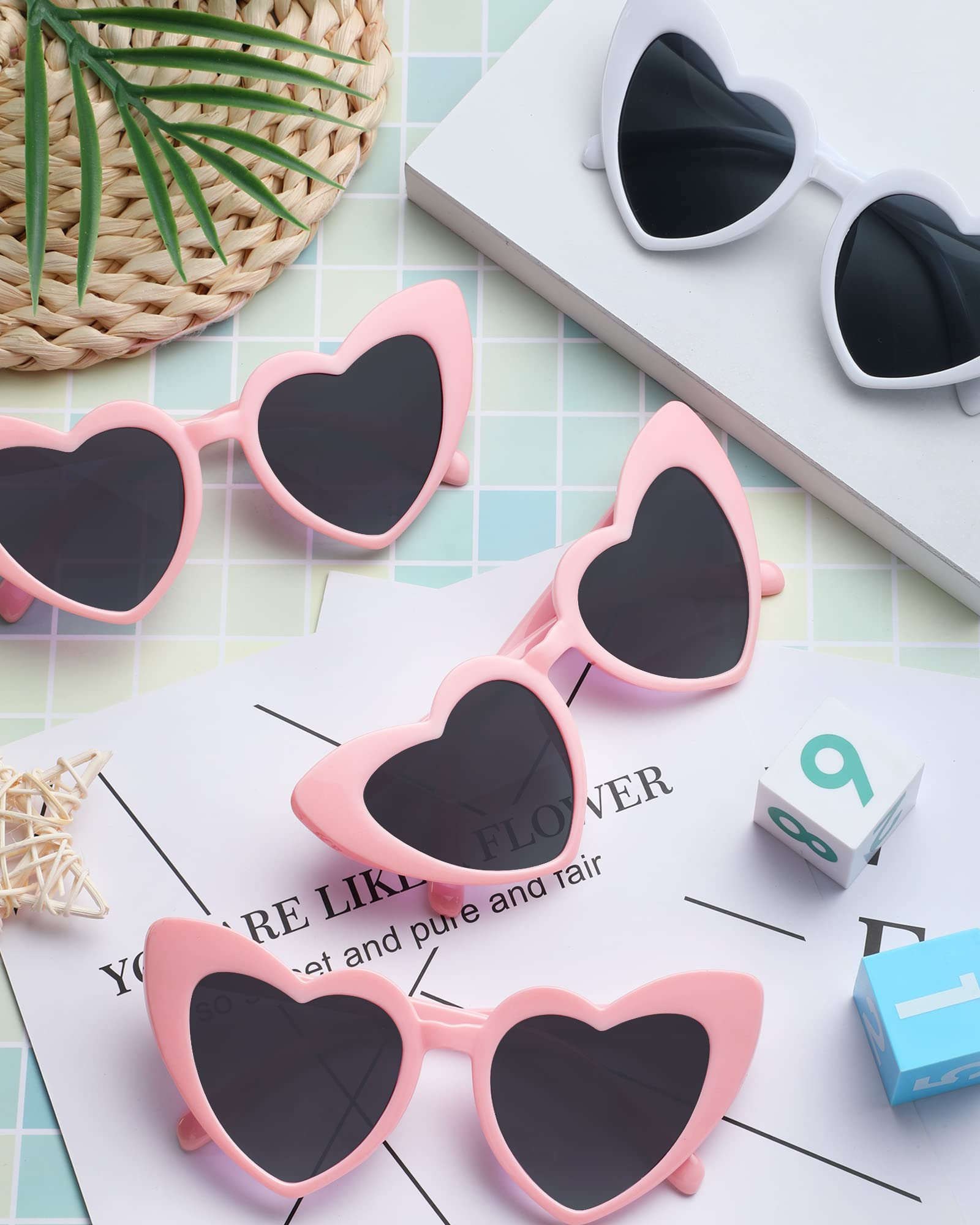 Flutesan 12 Pair Wedding Heart Shaped Sunglasses Bachelorette Vintage Cat Summer(White, Pink, Black Gray)