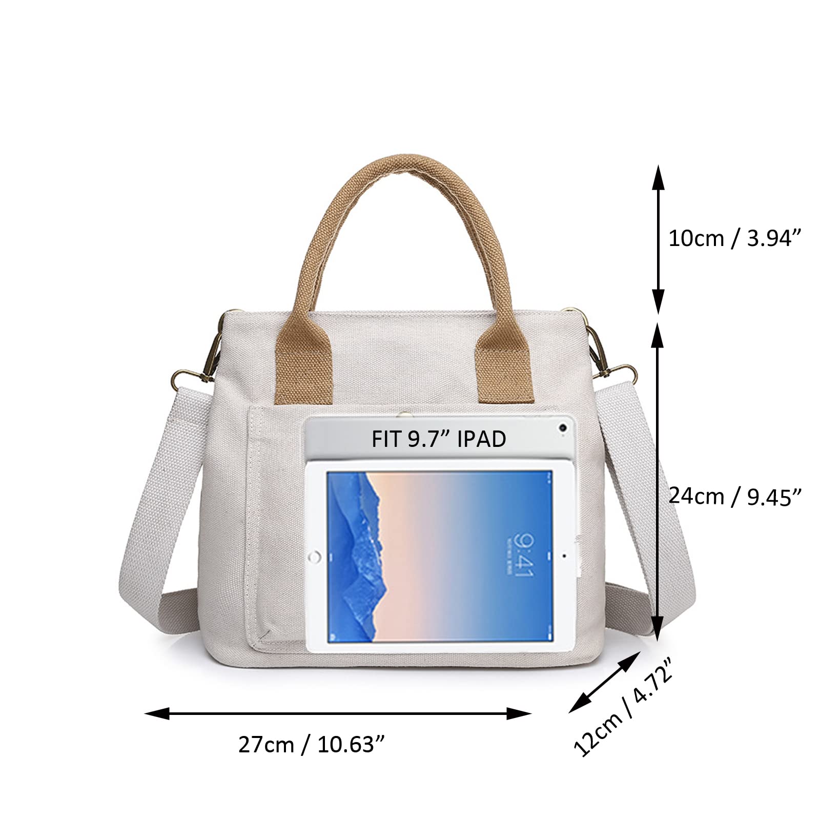 UERRUAM Small Canvas Tote Bag for Women Aesthetic Crossbody Bag Everyday Bag with Pockets Zipper Satchel Handbag